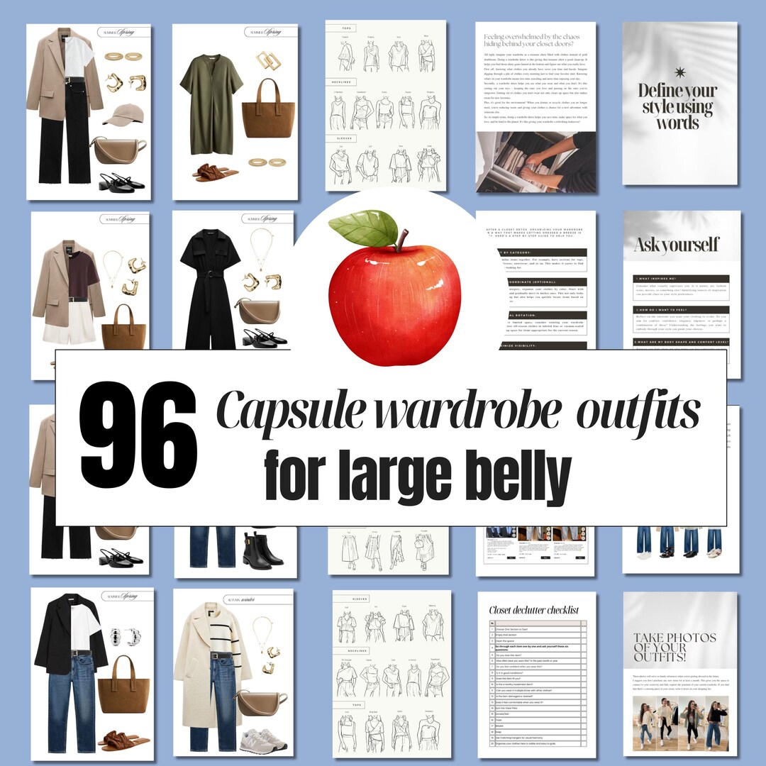 Capsule Wardrobe for Apple Shape Looks – 96 Outfit Guide for Round Body ...