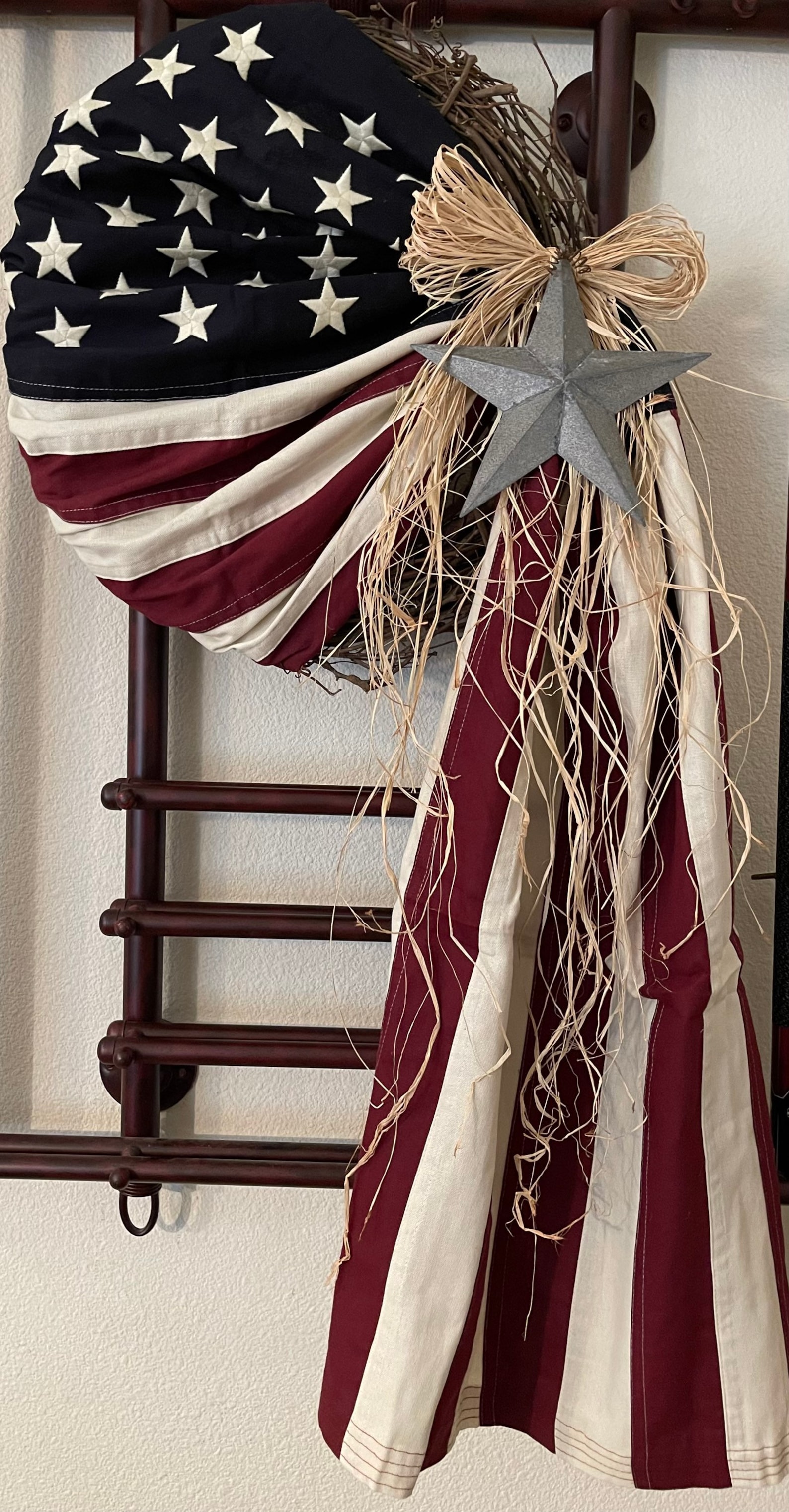 Primitive Antiqued American Flag Wreath Patriotic USA July 4th - Etsy