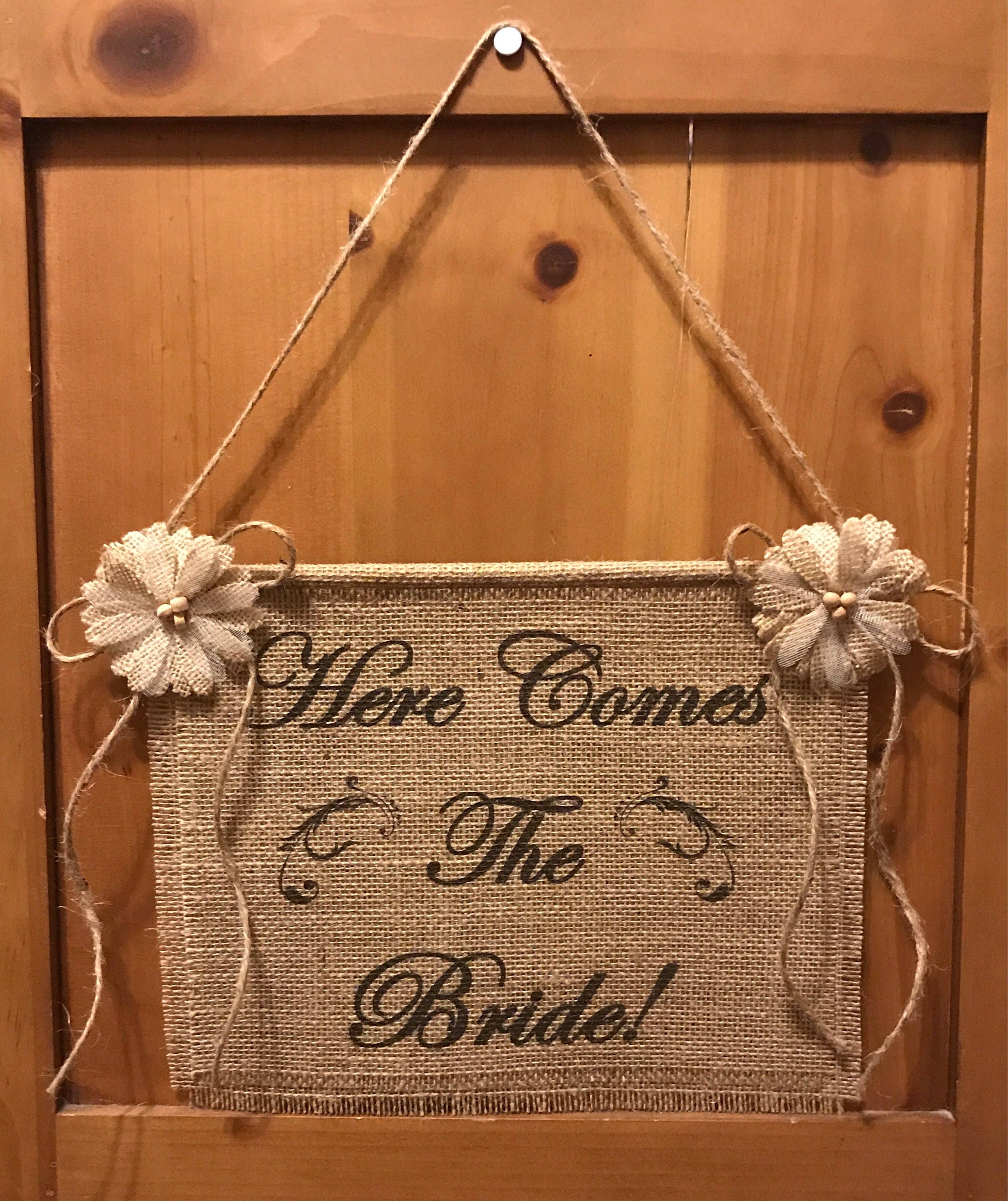 Primitive Here Comes The Bride Burlap Flower Girl Banner Sign | Etsy