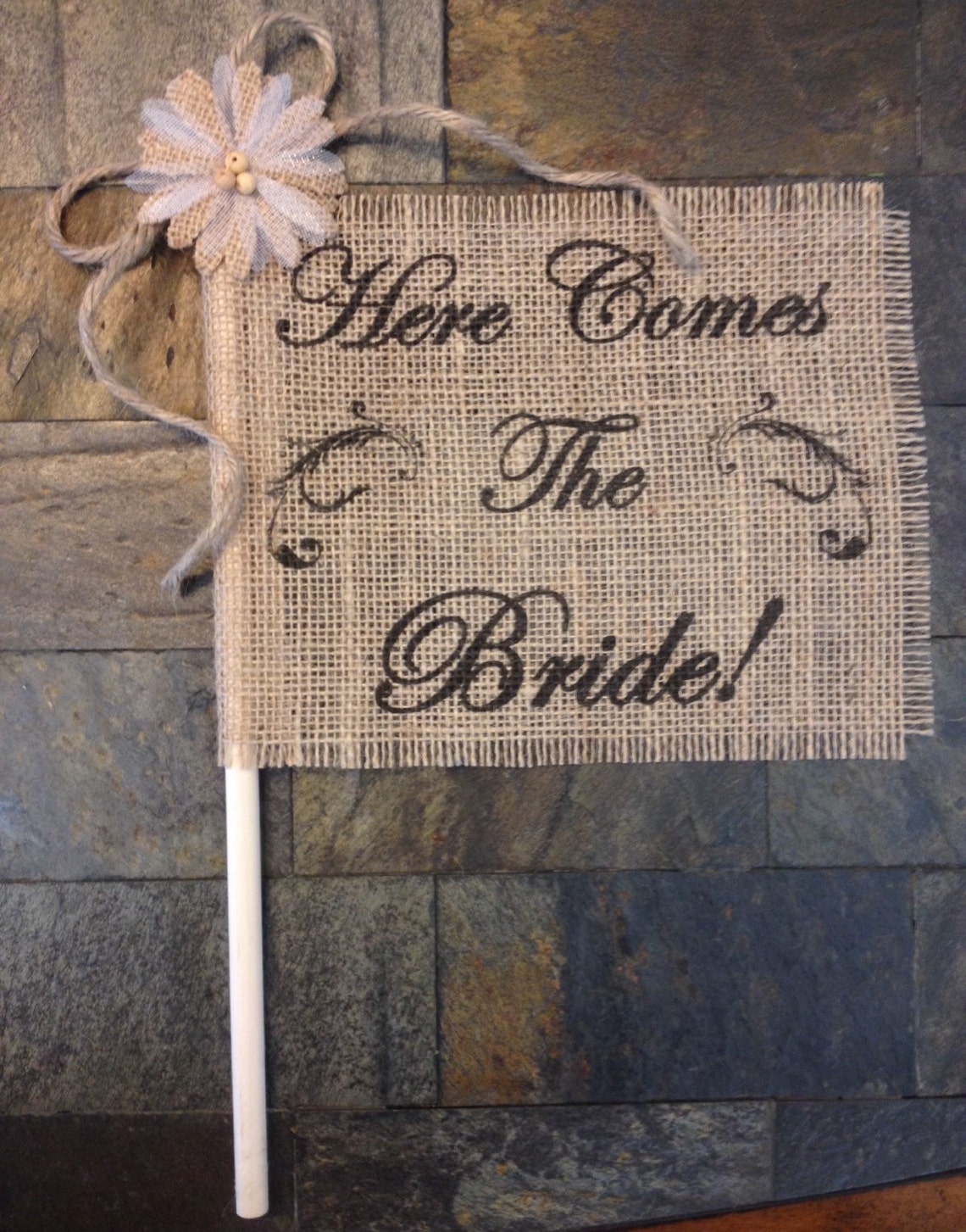 Primitive Here Comes the Bride Burlap Flower Girl Flag Sign - Etsy