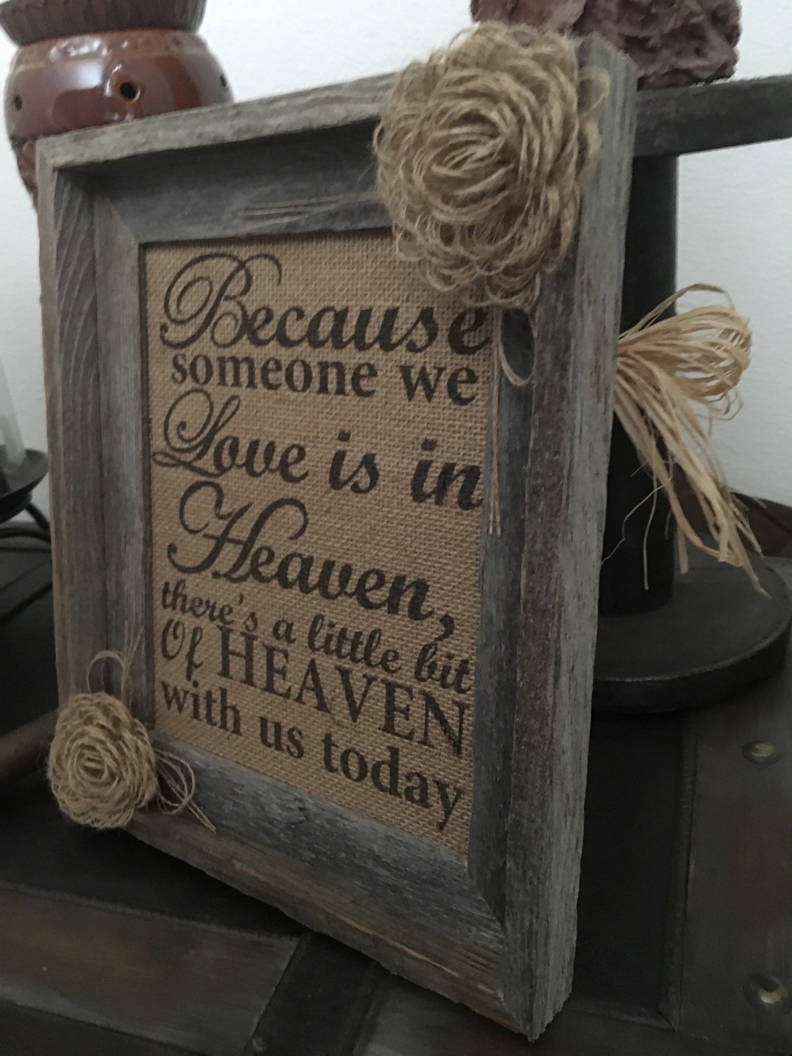 Primitive Barn Wood Framed Burlap Panel Loop Flowers Someone - Etsy