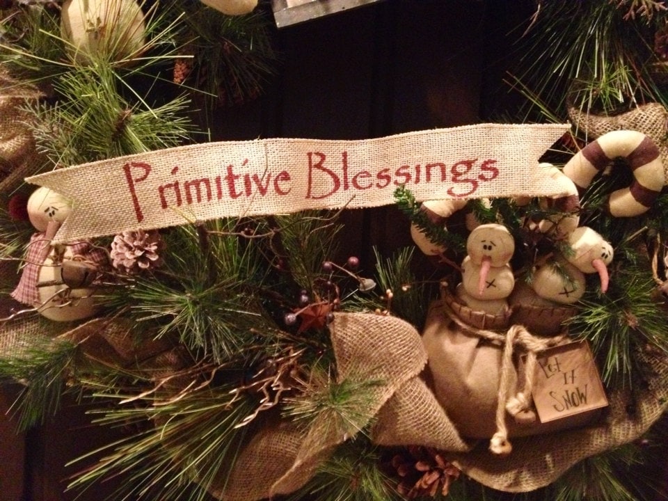 Primitive Christmas Burlap Ribbon Banner Primitive Blessings Ornament ...