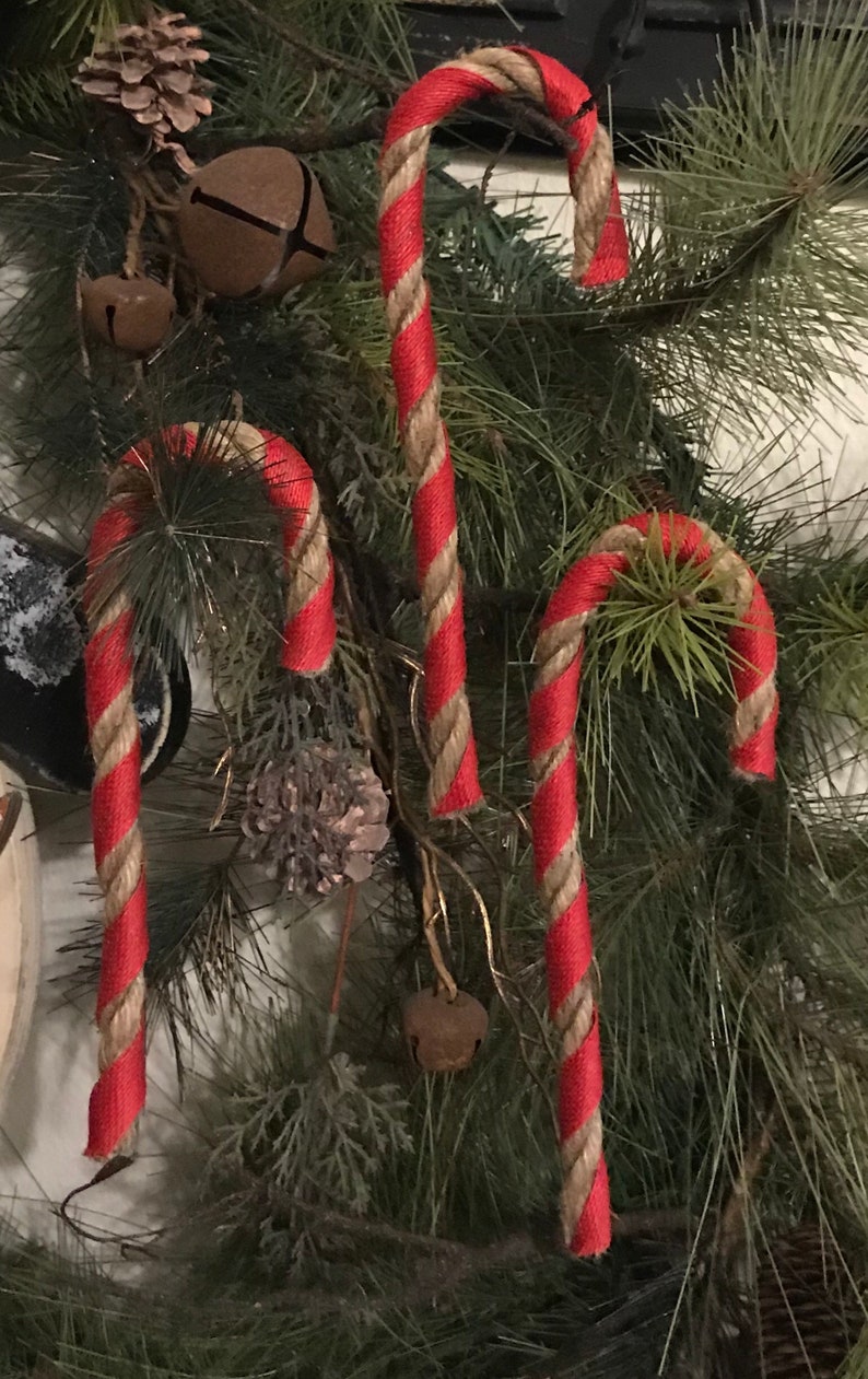Primitive Christmas Candy Cane Rustic Wire Jute Burlap Ornament Bowl ...
