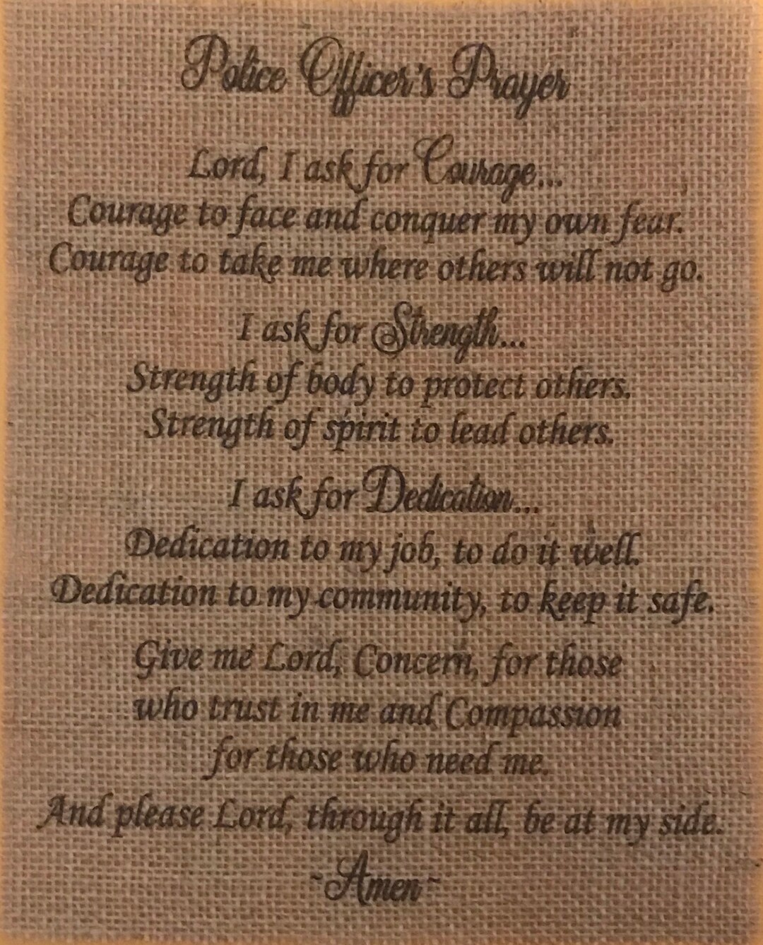 Primitive Burlap Police Officer’s Prayer Panel Appliqué Unique ...