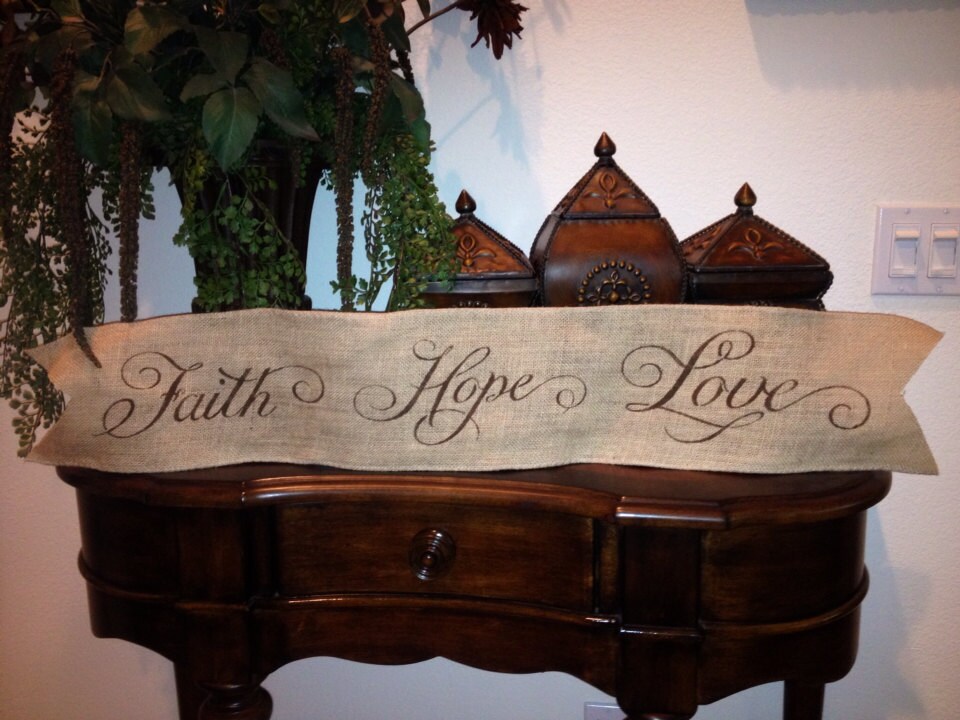 Primitive Wired Burlap Banner Faith Hope Love - Etsy