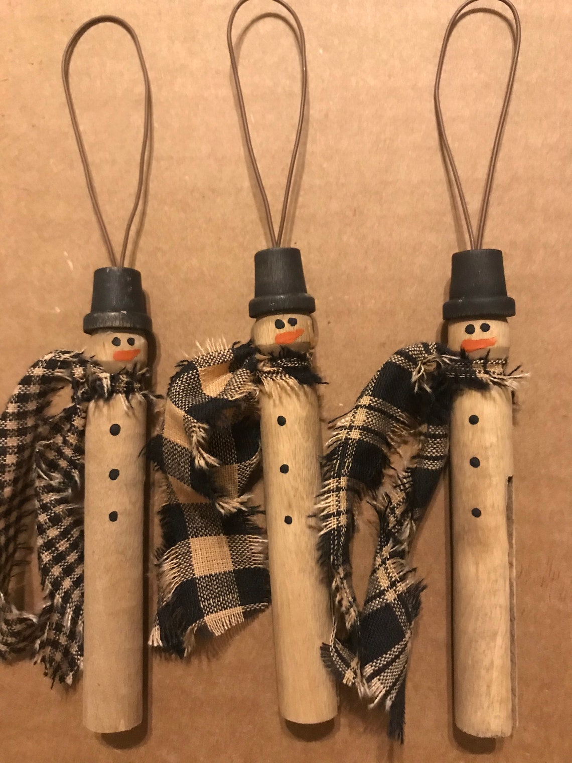 Primitive Christmas Snowman Rusty Wire Wood Stained Clothespin Ornament ...