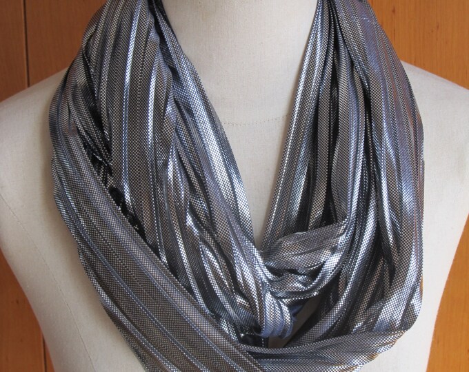 Infinity Scarf Loop Scarf Silver Metallic and Navy Silky Two - Etsy