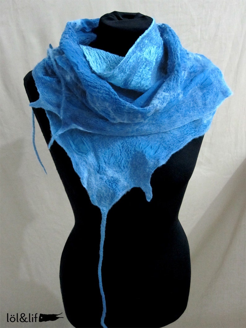 Deep Blue - OOAK Silk Felted Scarf, Nuno-felted Scarf, Shawl, Accessory ...
