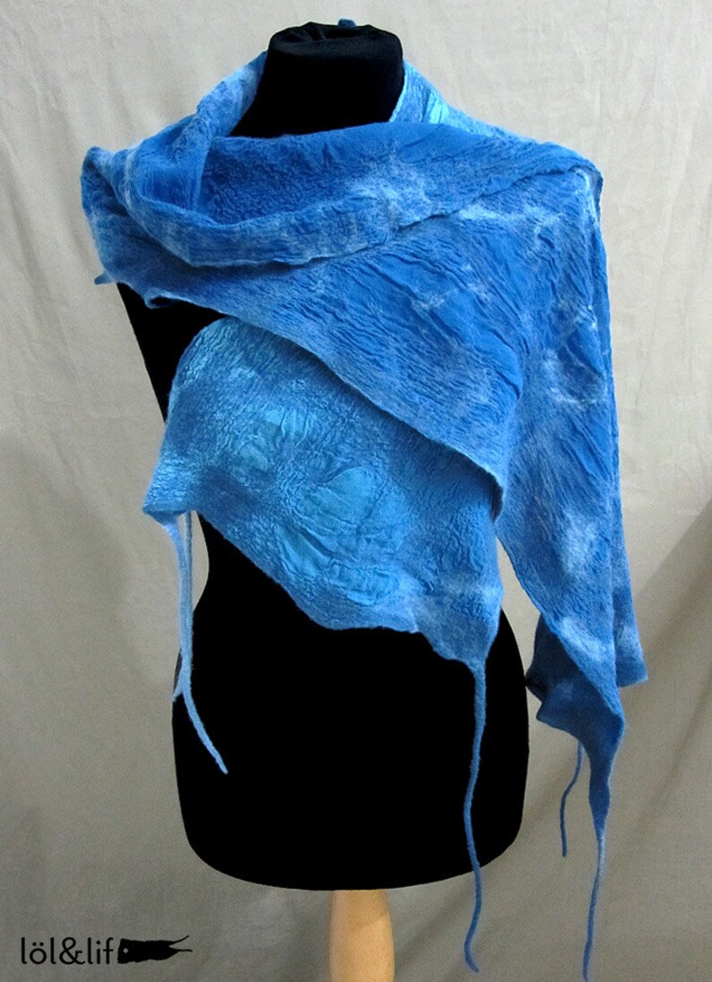 Deep Blue - OOAK Silk Felted Scarf, Nuno-felted Scarf, Shawl, Accessory ...