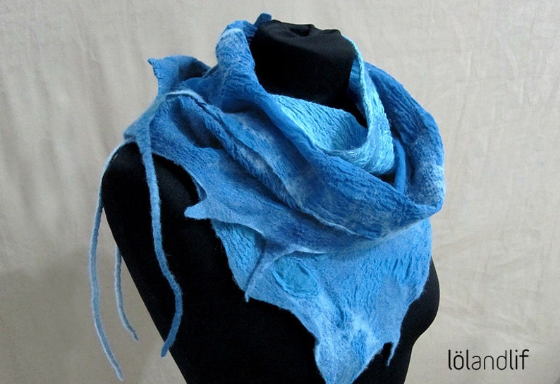 Deep Blue - OOAK Silk Felted Scarf, Nuno-felted Scarf, Shawl, Accessory ...
