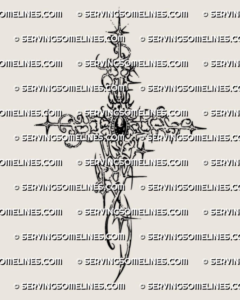 Spiky Filigree Cross Tattoo Stencil, Cyber Gothic Sharp Tip Cross ...