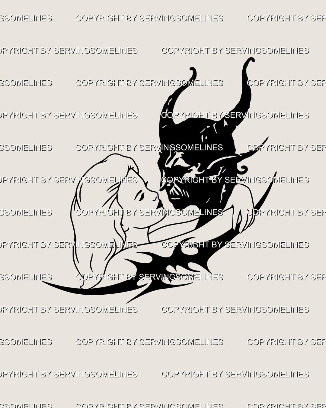Girl Hugging Devil Tattoo Stencil – Forbidden Love Couple Design, Angel ...