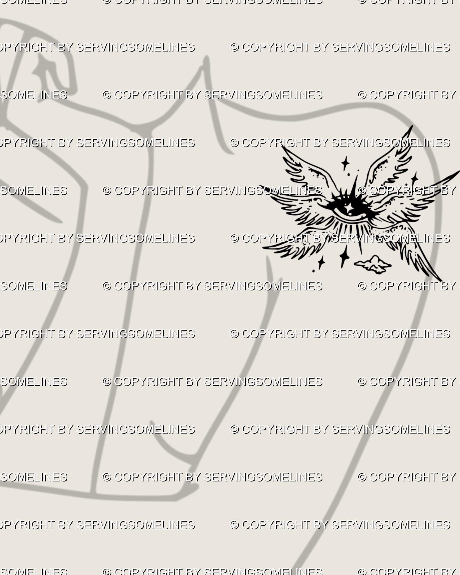 Small Seraphim Angel Tattoo Stencil – Simple Six Winged Angel Eye ...