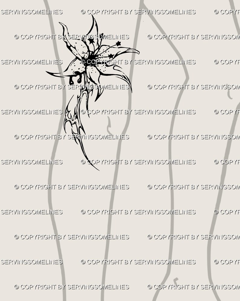 Cybersigilism Flower Tattoo Stencil - Gothic Lily Tattoo, Neotribal Emo ...