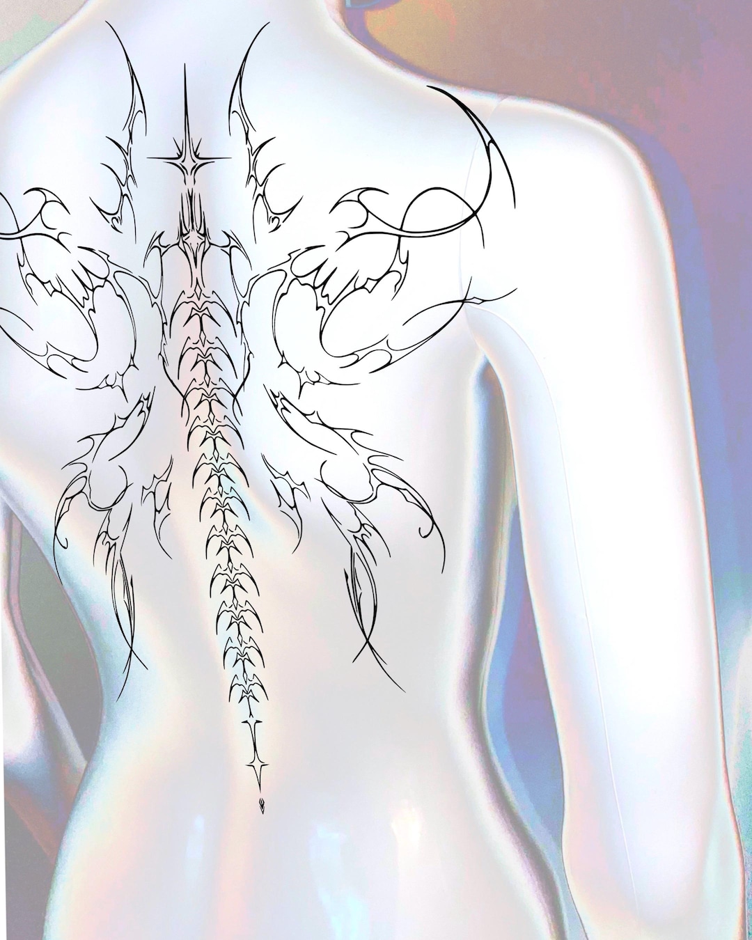 Cybersigil Spine Tattoo Design Tribal Wings, Angel Wing Tattoos, Cyber ...