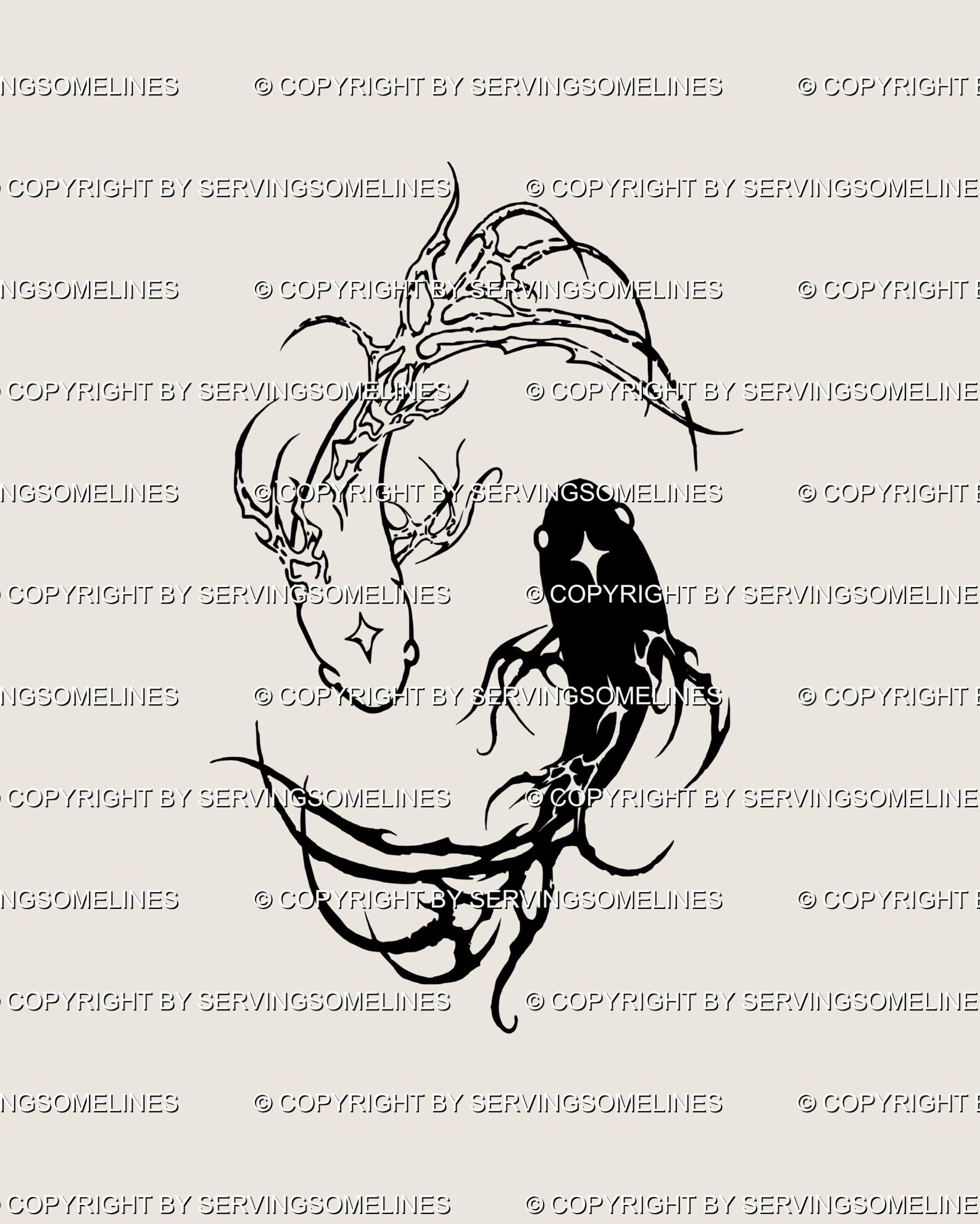 Cybersigilism Koi Fish Tattoo Stencil – Yin Yang Matching Koi Design ...