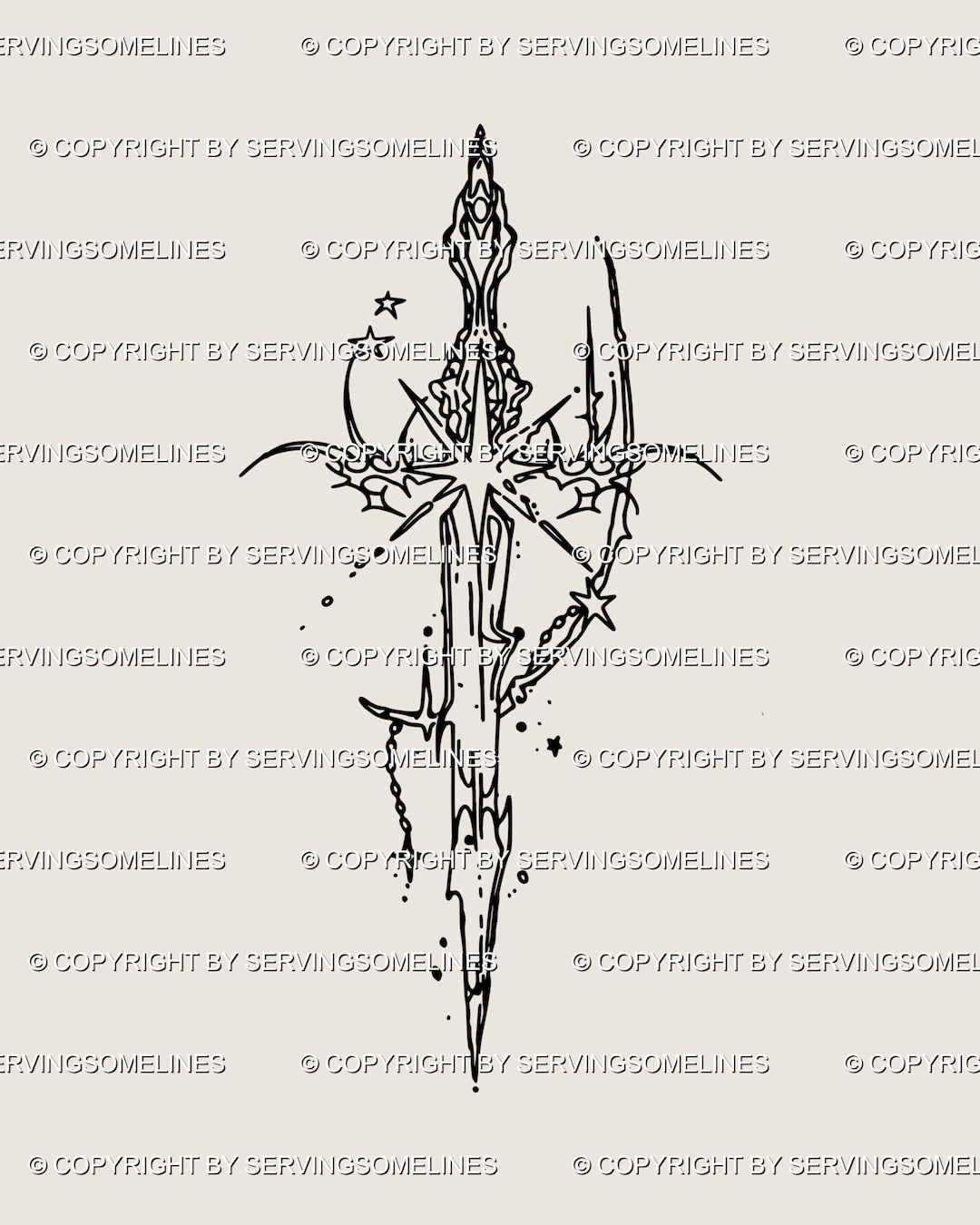 Cybercore Sword Tattoo Stencil – Celestial Stars Cybersigilism Sword ...