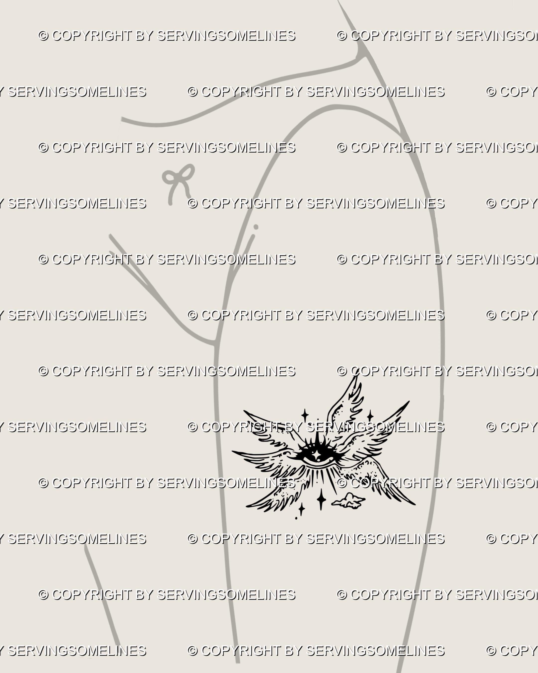Small Seraphim Angel Tattoo Stencil – Simple Six Winged Angel Eye ...