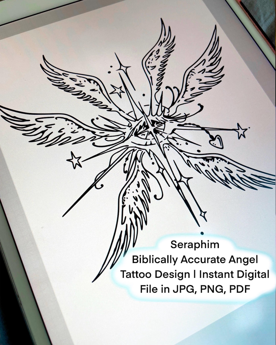 Seraphim Biblical Angel Tattoo Design, Digital Download - Biblically ...