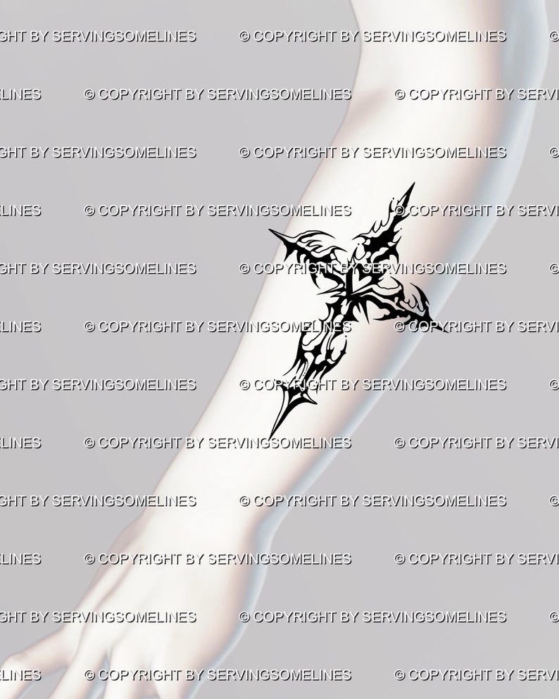 Cybersigilism Cross Tattoo Stencil – Neotribal Gothic Cross Design, Y2K ...