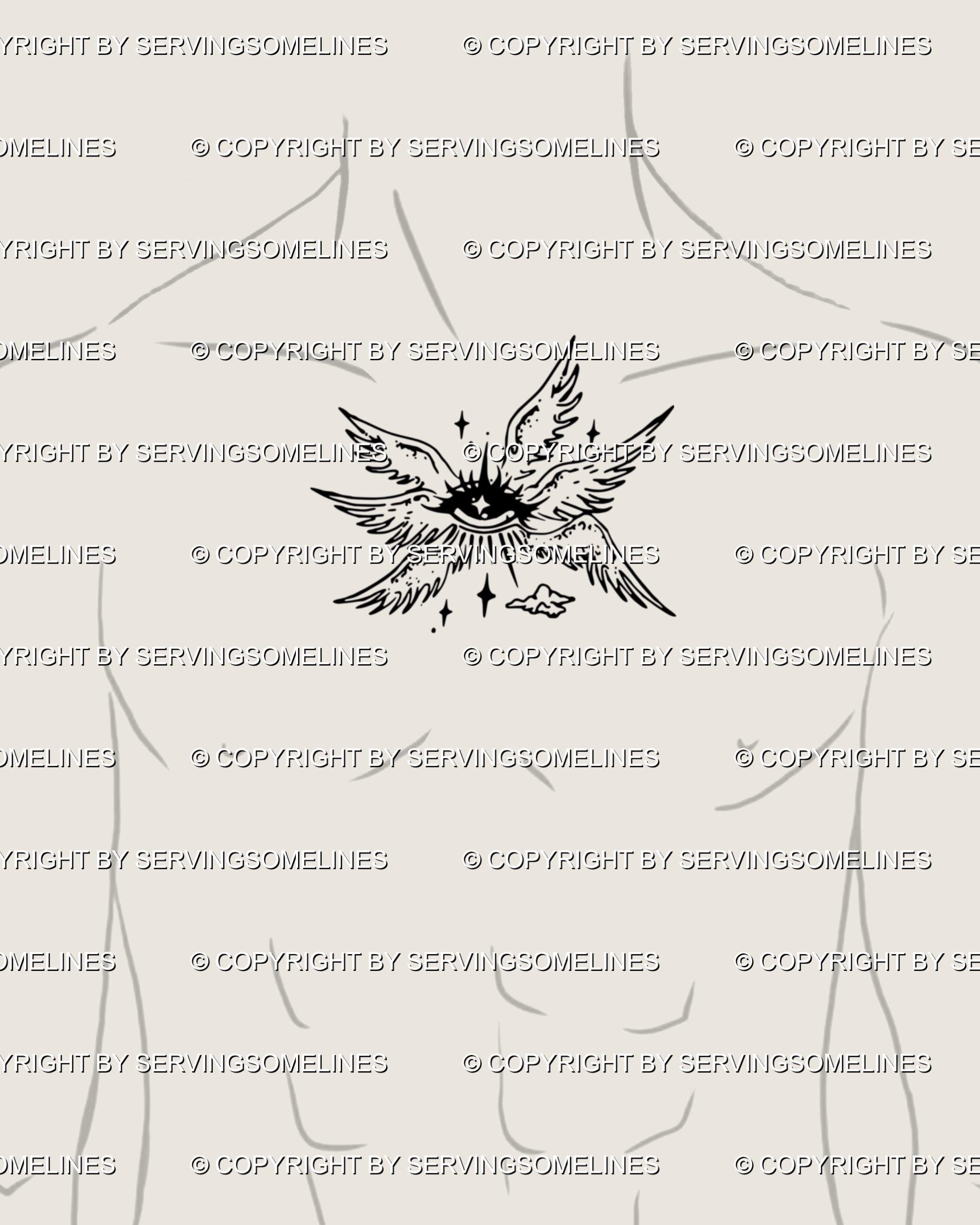 Small Seraphim Angel Tattoo Stencil – Simple Six Winged Angel Eye ...