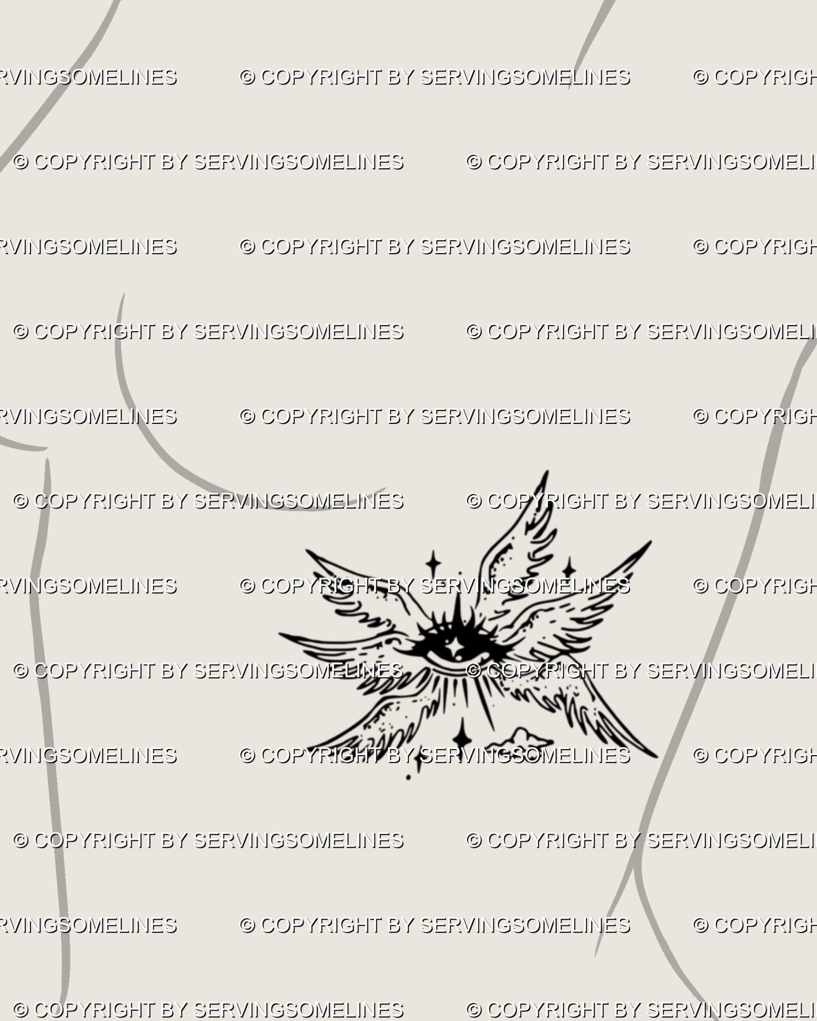Small Seraphim Angel Tattoo Stencil – Simple Six Winged Angel Eye ...