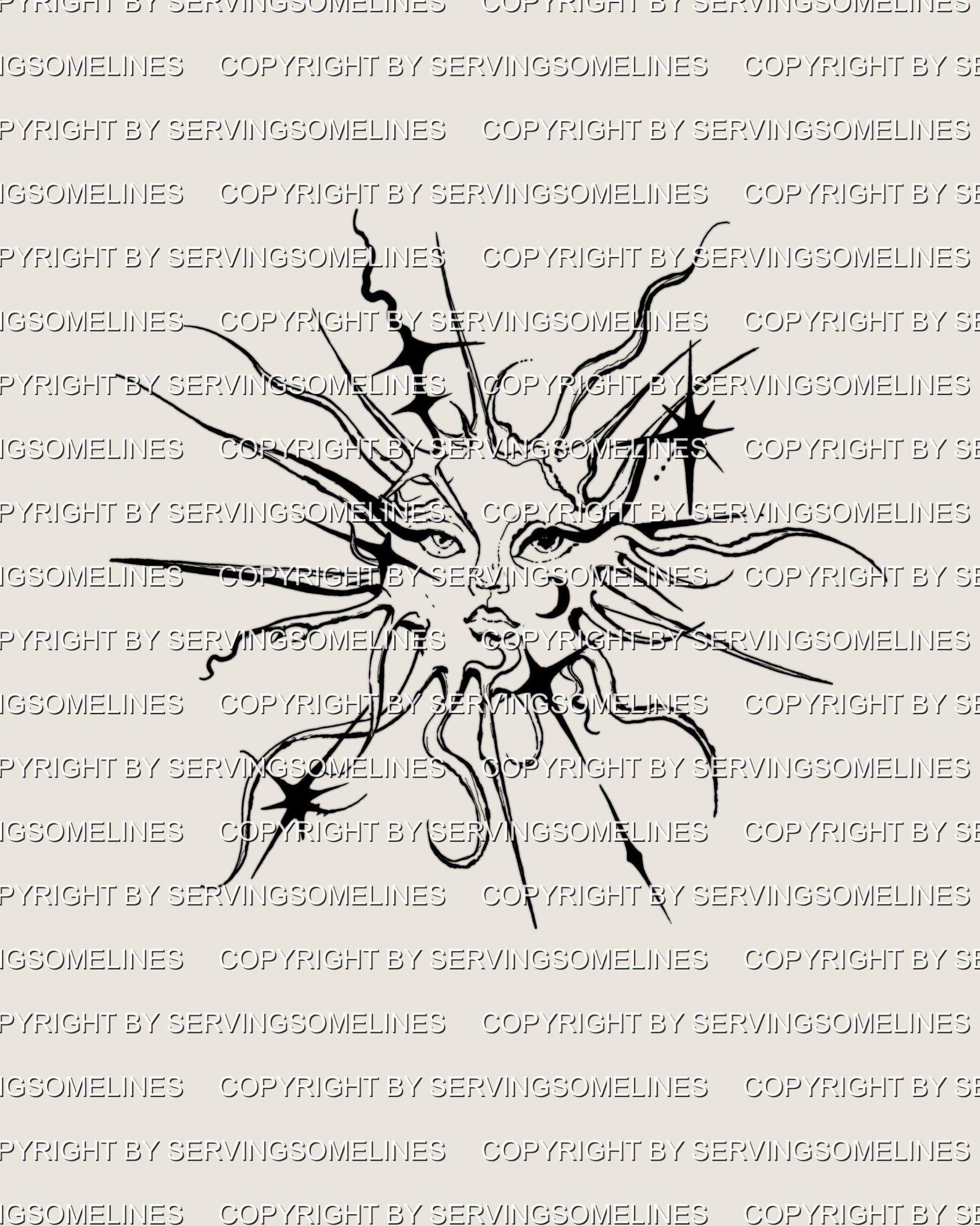 Cybersigilism Sun Tattoo Stencil – Abstract Edgy Celestial Flash ...