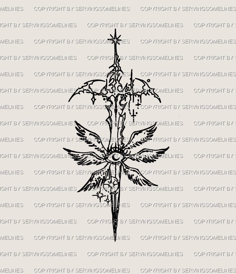Seraphim Biblical Angel Cybersigil Sword Tattoo Art, Digital Download ...