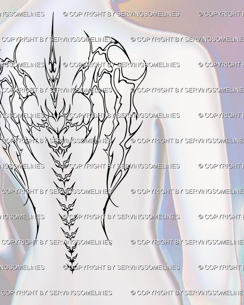 Cybersigilism Skeletal Bone Wings Back Tattoo Stencil – Heart Spine ...