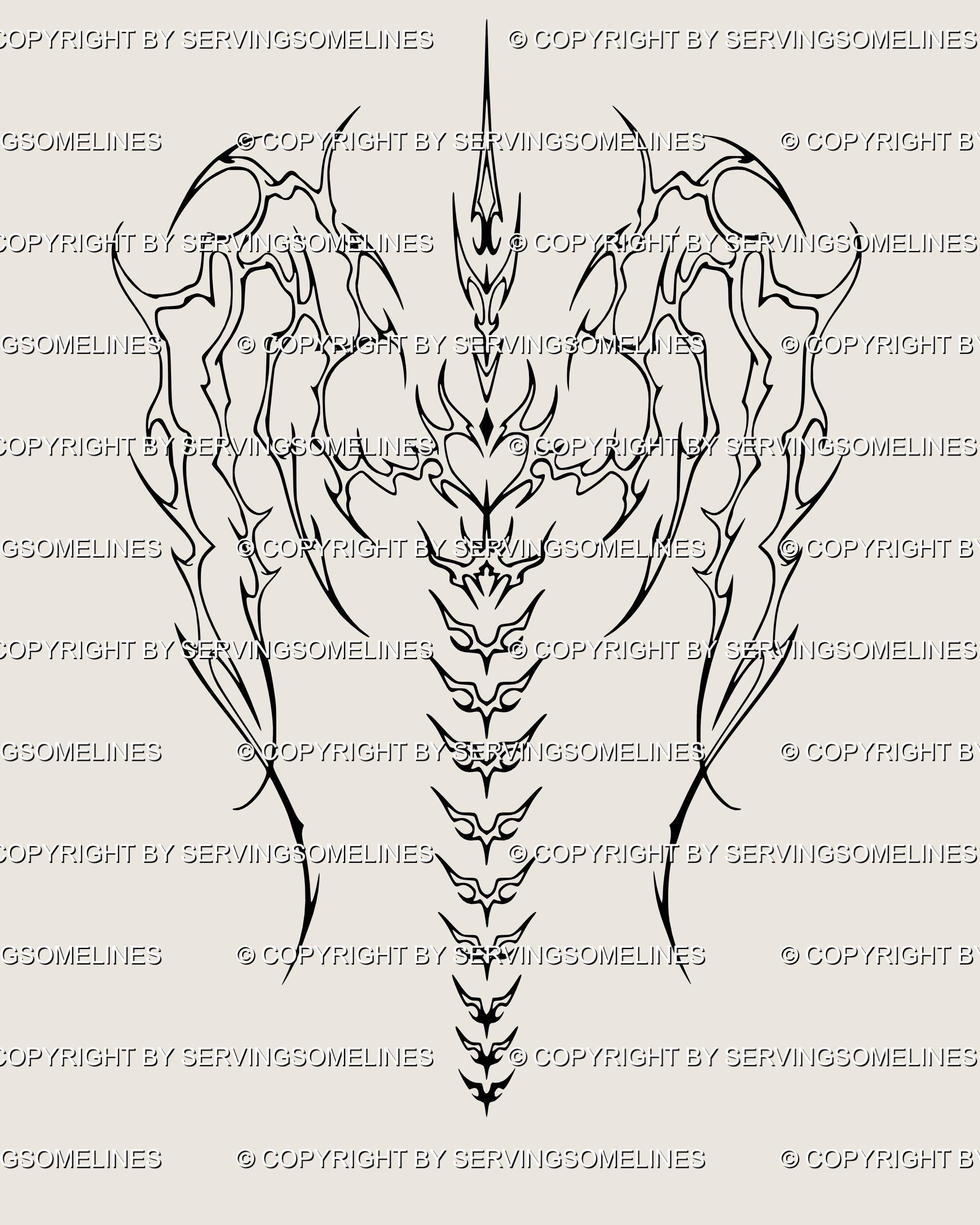Cybersigilism Skeletal Bone Wings Back Tattoo Stencil – Heart Spine ...