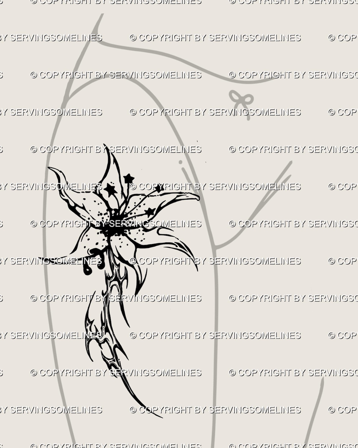 Cybersigilism Flower Tattoo Stencil - Gothic Lily Tattoo, Neotribal Emo ...