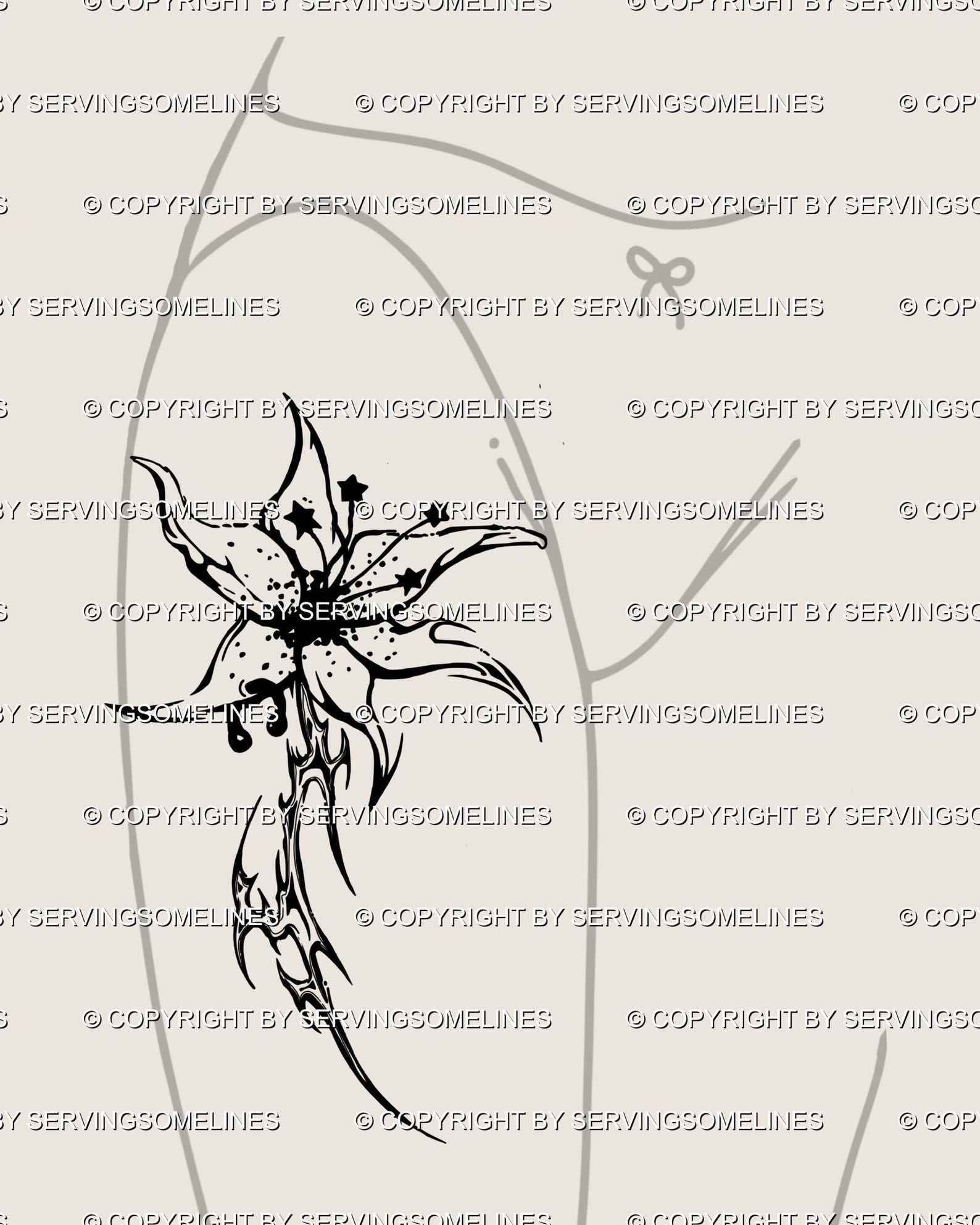 Cybersigilism Flower Tattoo Stencil - Gothic Lily Tattoo, Neotribal Emo ...