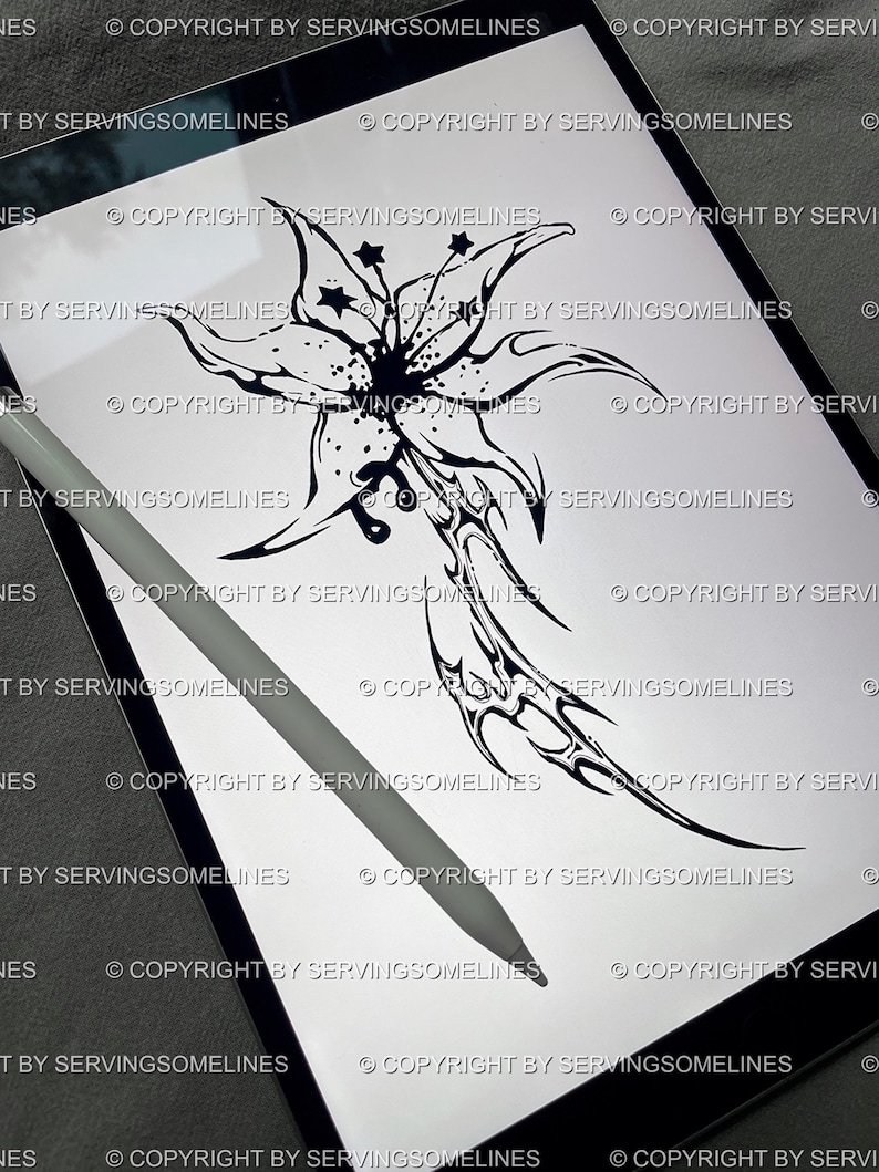 Cybersigilism Flower Tattoo Stencil - Gothic Lily Tattoo, Neotribal Emo ...