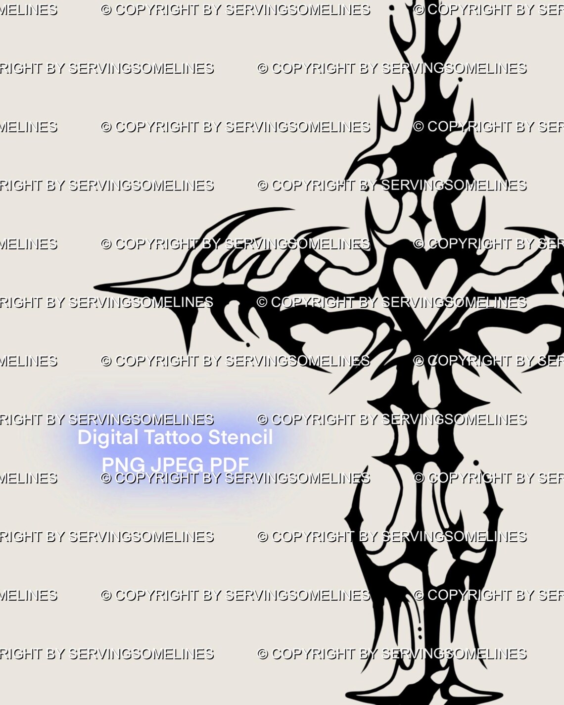 Cybersigilism Cross Tattoo Stencil – Neotribal Gothic Cross Design, Y2K ...