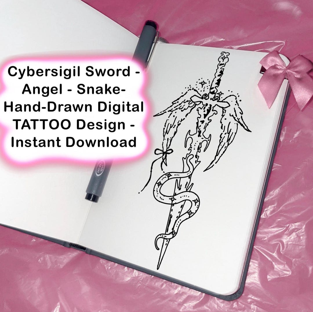 Celestial Angel Sword Digital Tattoo Design - Fantasy Tattoo Designs ...