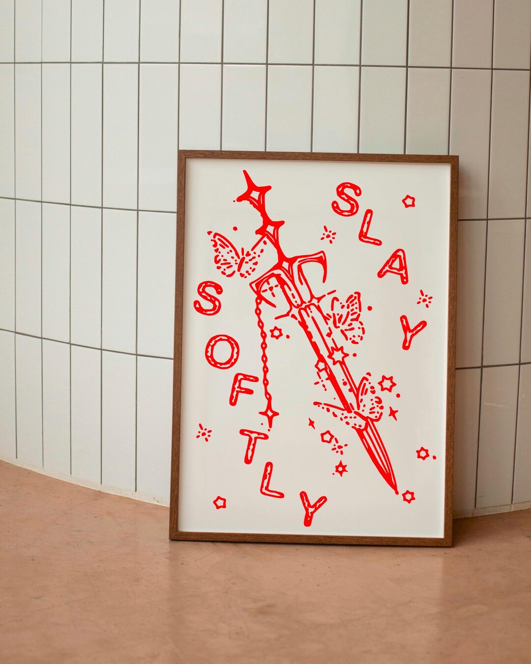 Red Butterfly Sword Digital Wall Art Feminine Cyber-tribal Decor Tattoo ...