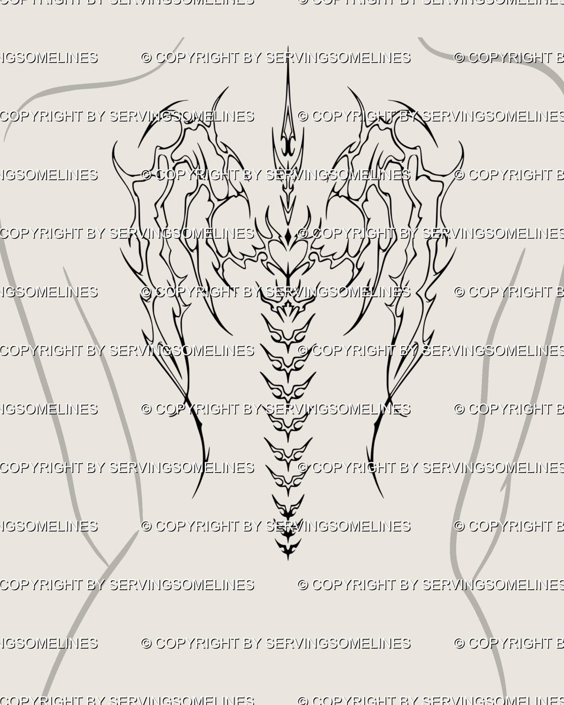 Cybersigilism Skeletal Bone Wings Back Tattoo Stencil – Heart Spine ...