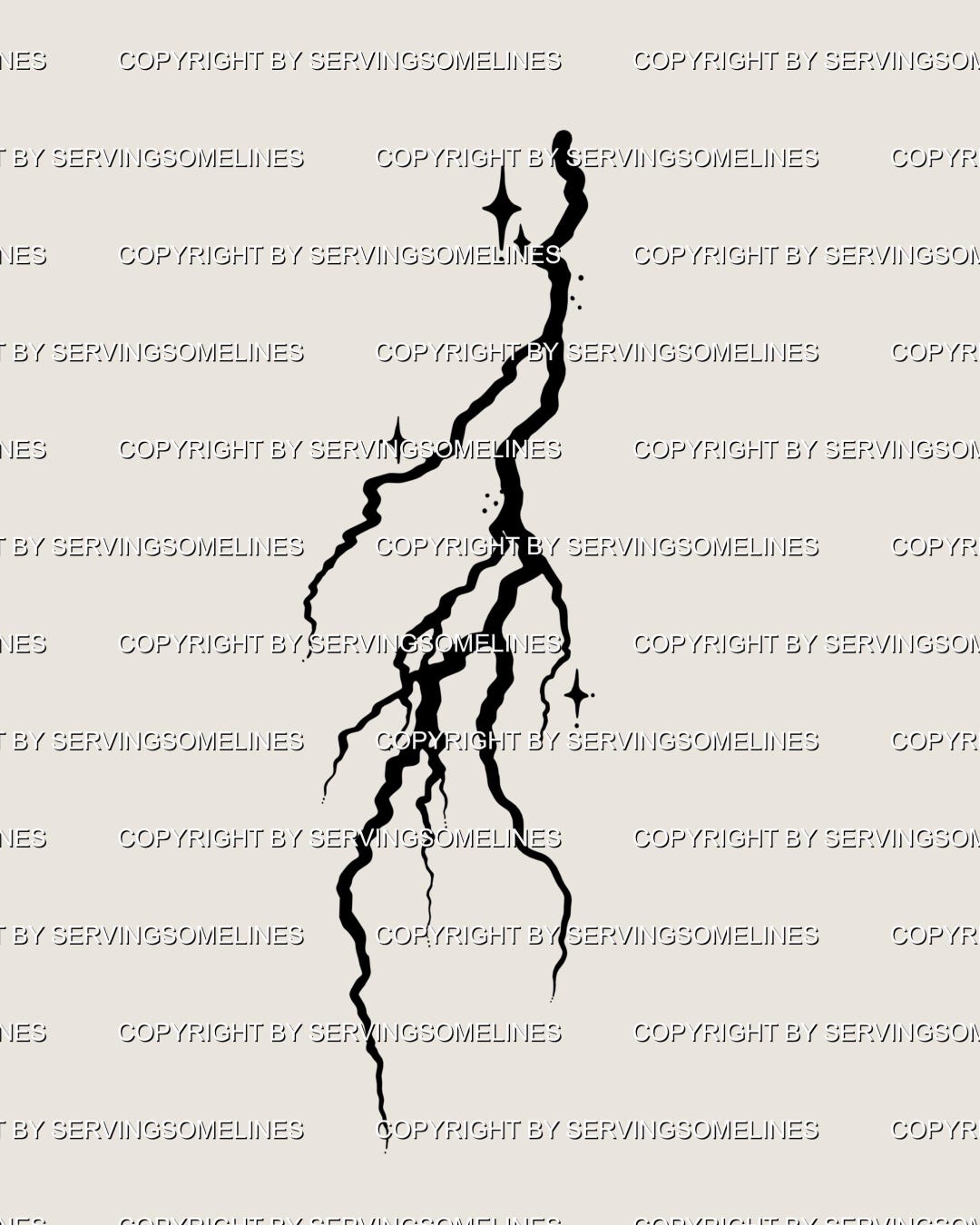 Lightning and Stars Tattoo Stencil, Cute Goth Punk Blackwork Design ...