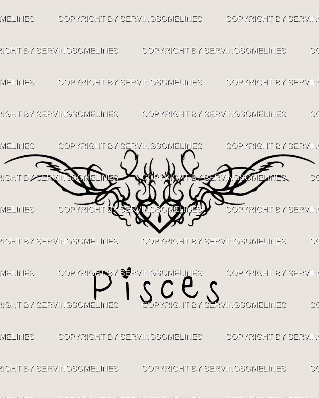 Pisces Astrology Tattoo Stencil – Cybercore Water Sign Heart Ornament ...