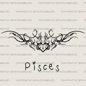 Pisces Astrology Tattoo Stencil – Cybercore Water Sign Heart Ornament ...