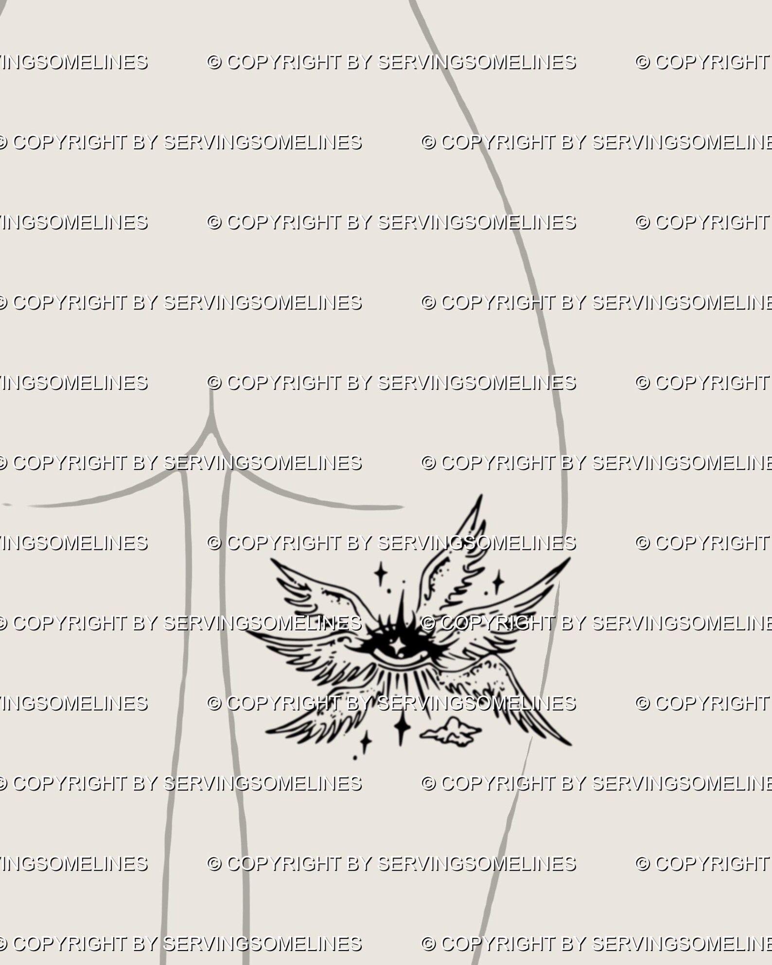 Small Seraphim Angel Tattoo Stencil – Simple Six Winged Angel Eye ...