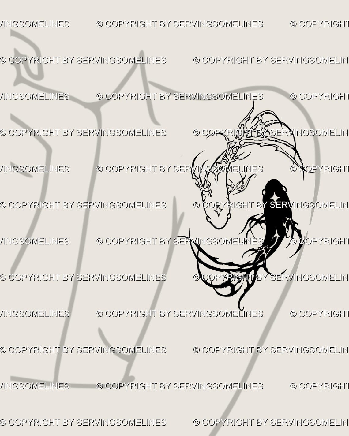Cybersigilism Koi Fish Tattoo Stencil – Yin Yang Matching Koi Design ...