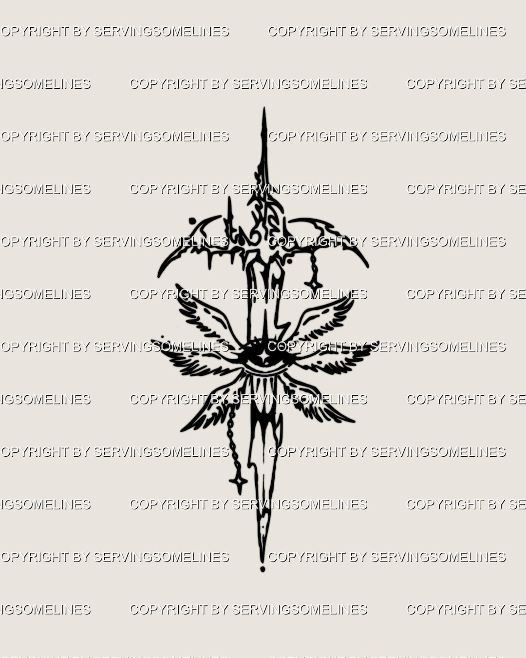 Cybersigilism Angel Sword Tattoo Stencil, Seraphim Eye Design, Fineline ...