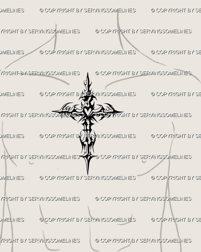 Cybersigilism Cross Tattoo Stencil – Neotribal Gothic Cross Design, Y2K ...