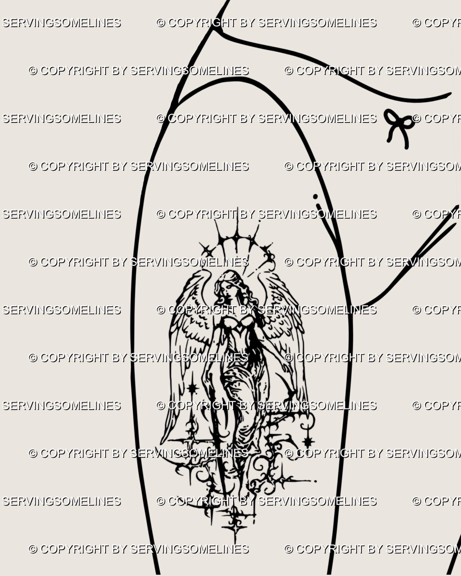 Cybersigilism Guardian Angel With Wings Tattoo Stencil – Gothic ...