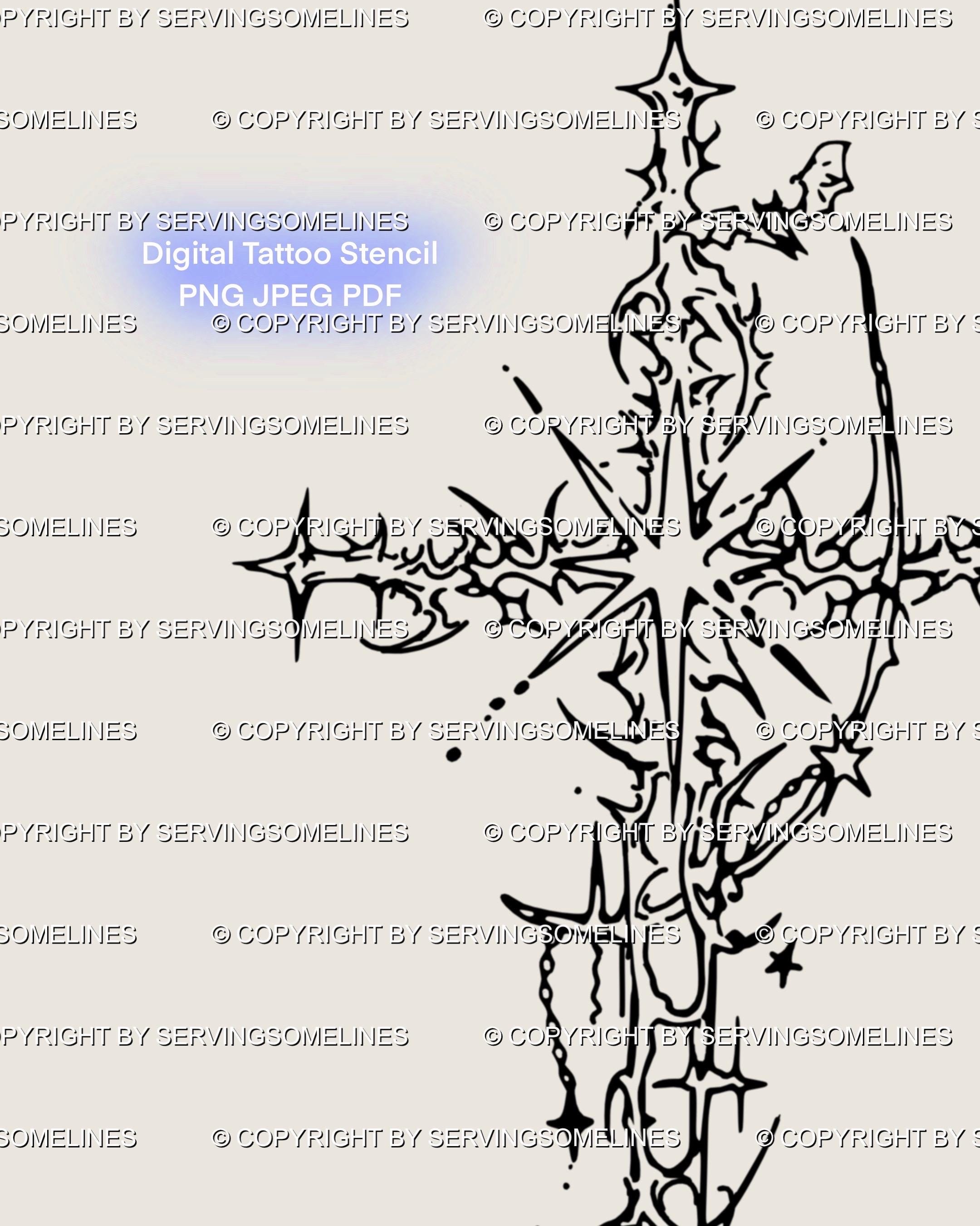 Cybersigilism Cross Tattoo Stencil – Neo Tribal Cyber Cross Digital ...
