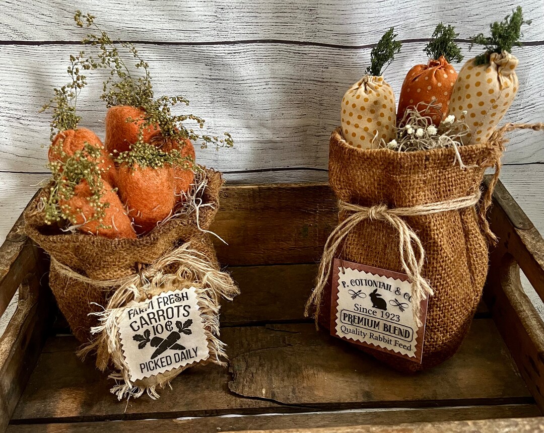 Primitive Carrot Sacks Easter and Springtime Decor Tiered Tray Decor - Etsy