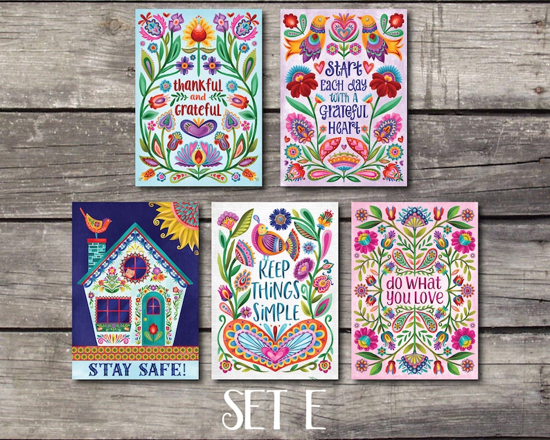 Inspirational Post Cards Hand Lettered With Positive Quotes. Set of 5 ...