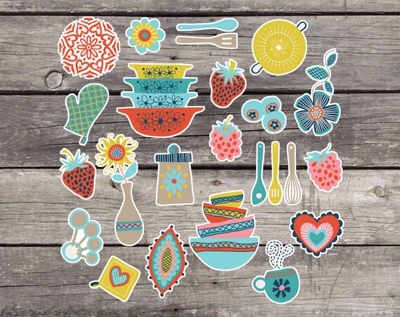 Groovy Kitchen Theme Stickers. Retro Folk Style Sheet. Kiss - Etsy