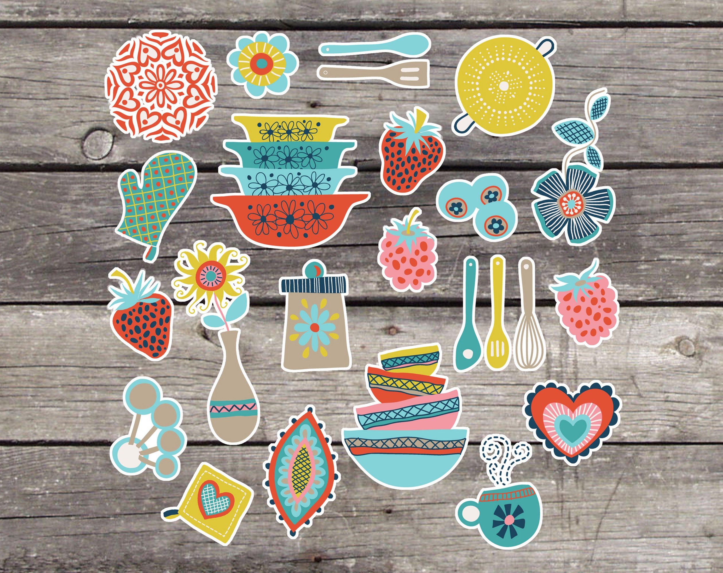 Groovy Kitchen Theme Stickers. Retro Folk Style Sheet. Kiss - Etsy